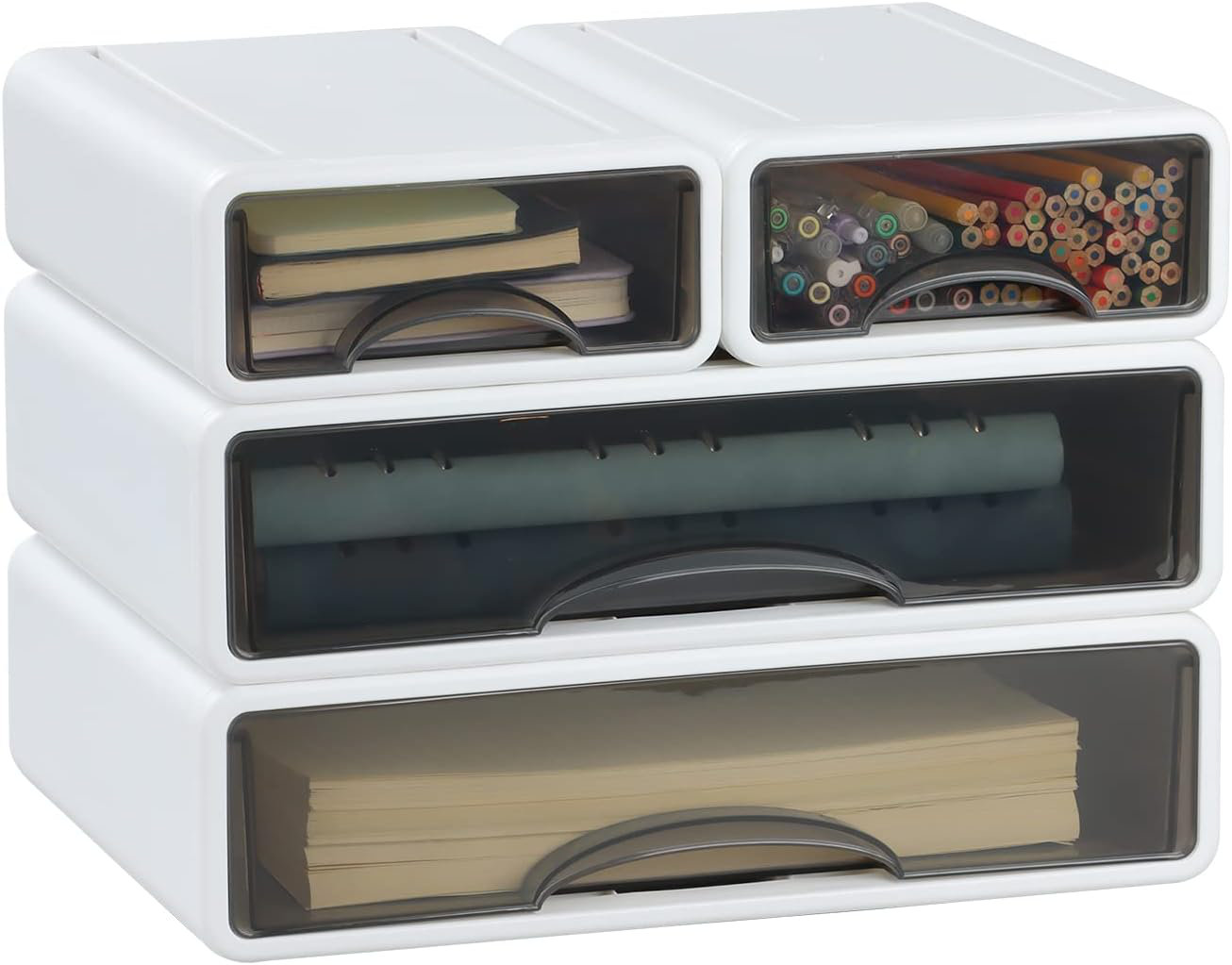 Latitude Run® White Stackable Desktop Drawers 4-piece | Wayfair