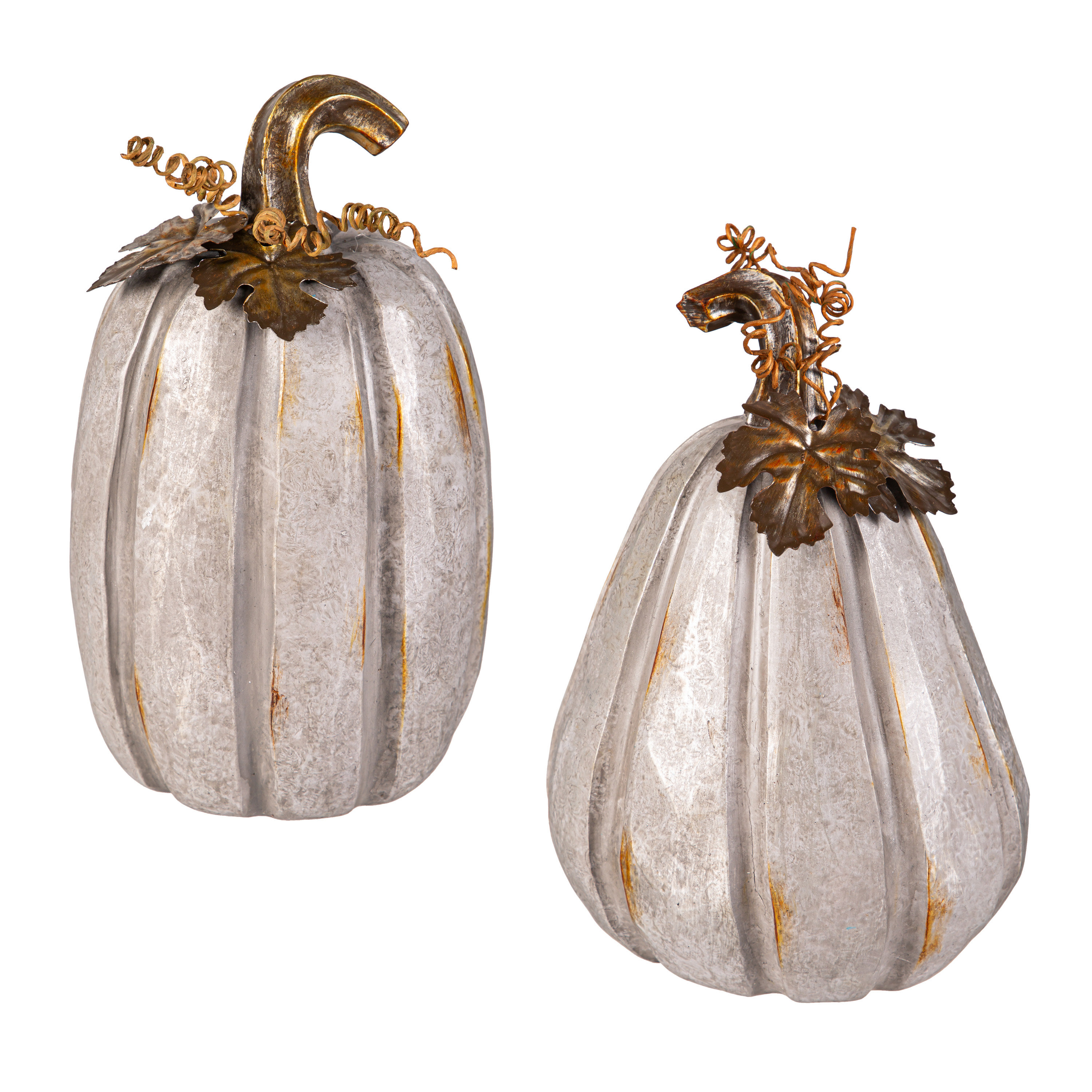 August Grove® Resin Galvanized Pumpkin Statues, Set of 2 | Wayfair