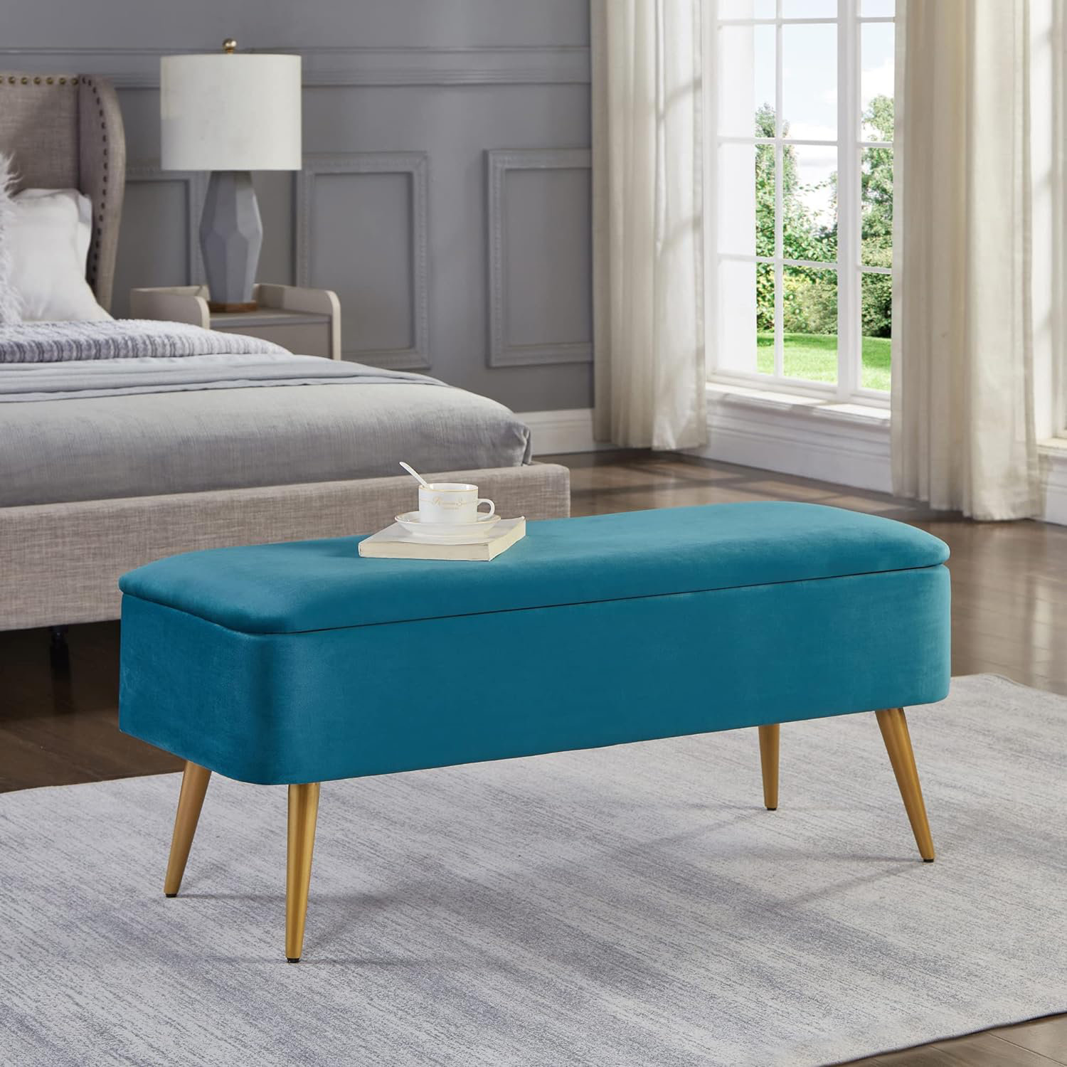 Mercer41 Upholstered Velvet Storage Bench 44"W X 16"D X 18"H Rose ...