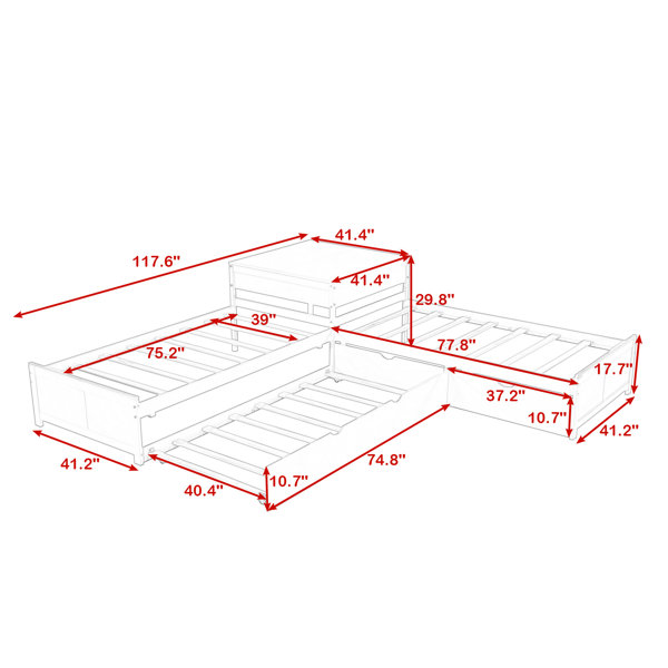 Red Barrel Studio® Twin Size 2 Drawers Wooden L-shaped Platform Beds ...