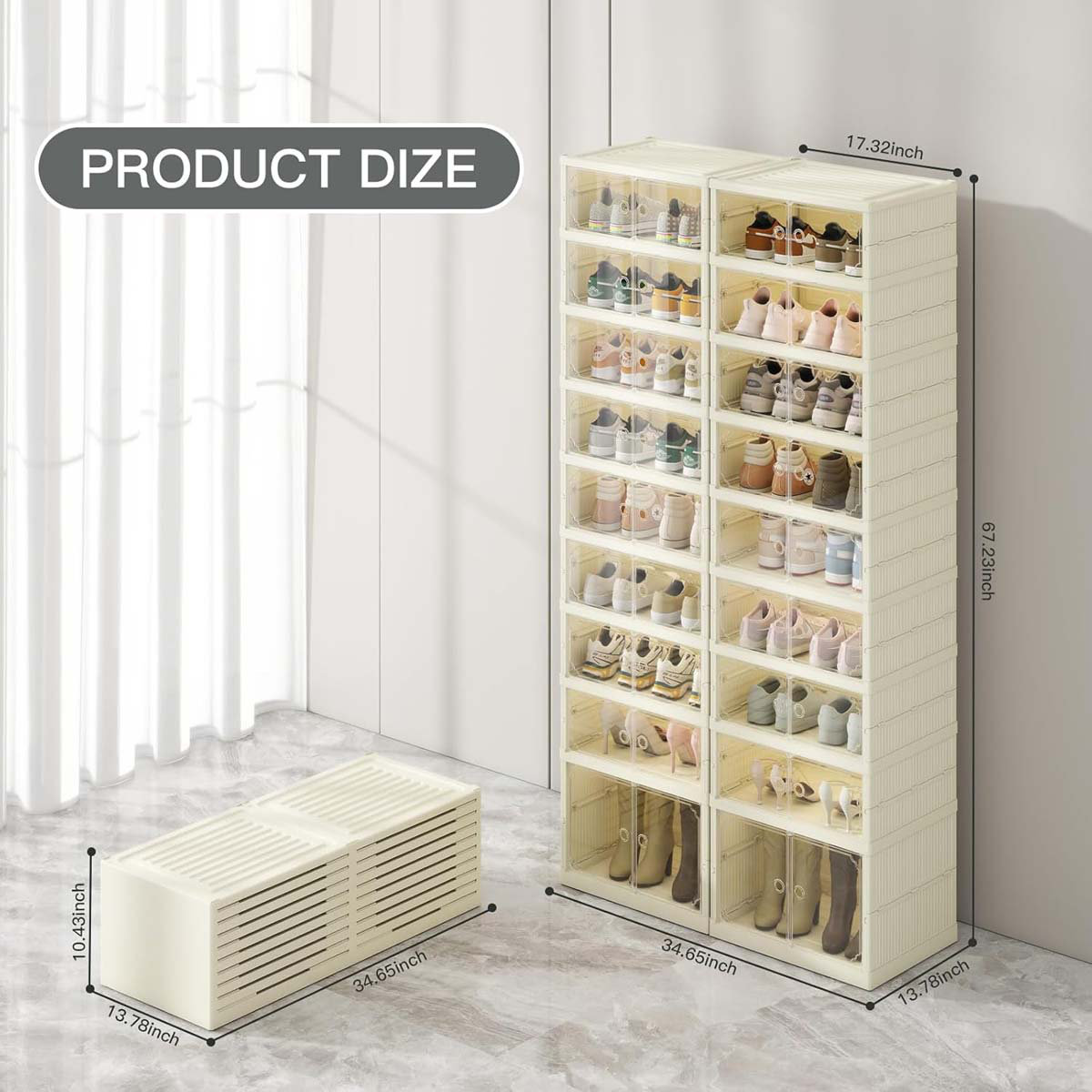 Rebrilliant 9 Tiers Foldable Shoe Rack Organizer For Closet With Wheels ...