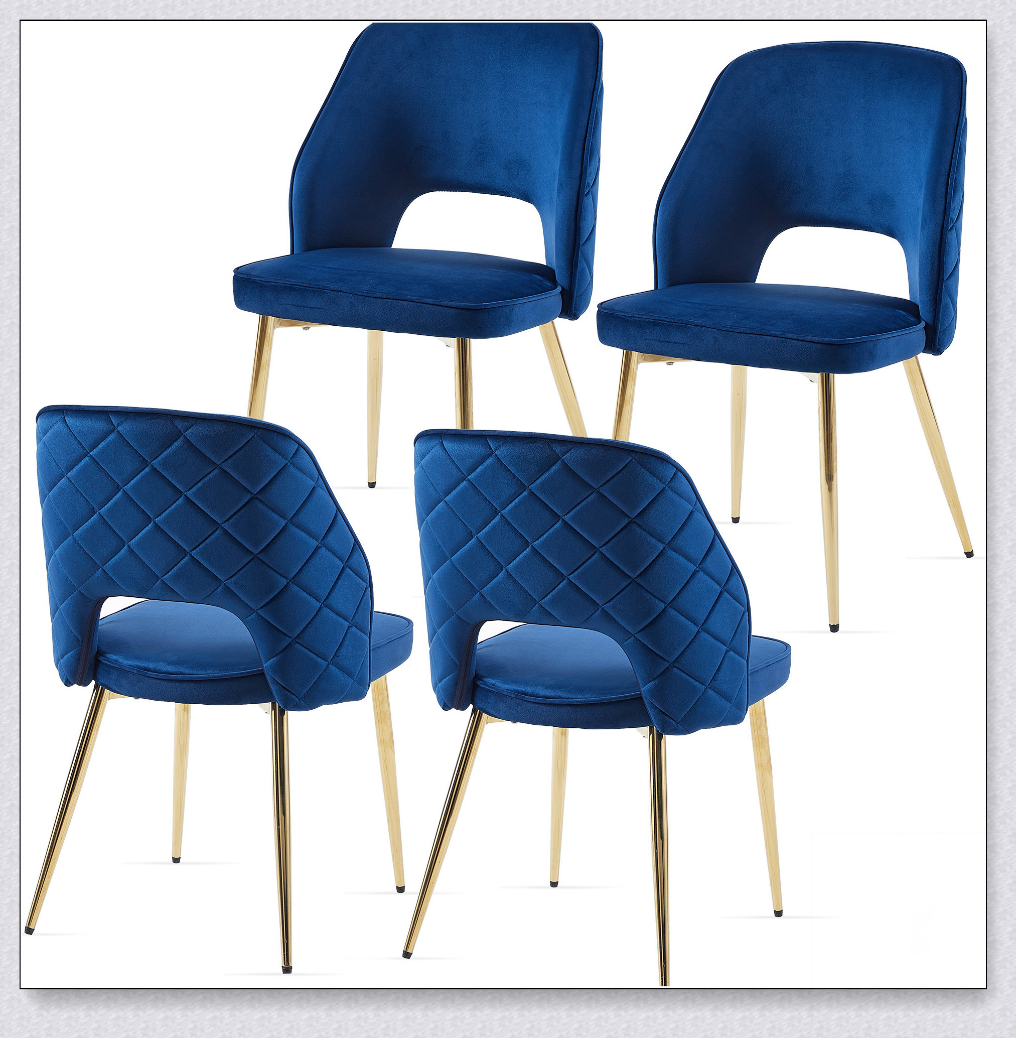 Everly Quinn Blue Velvet Dining Chairs with Metal Legs and Hollow Back ...