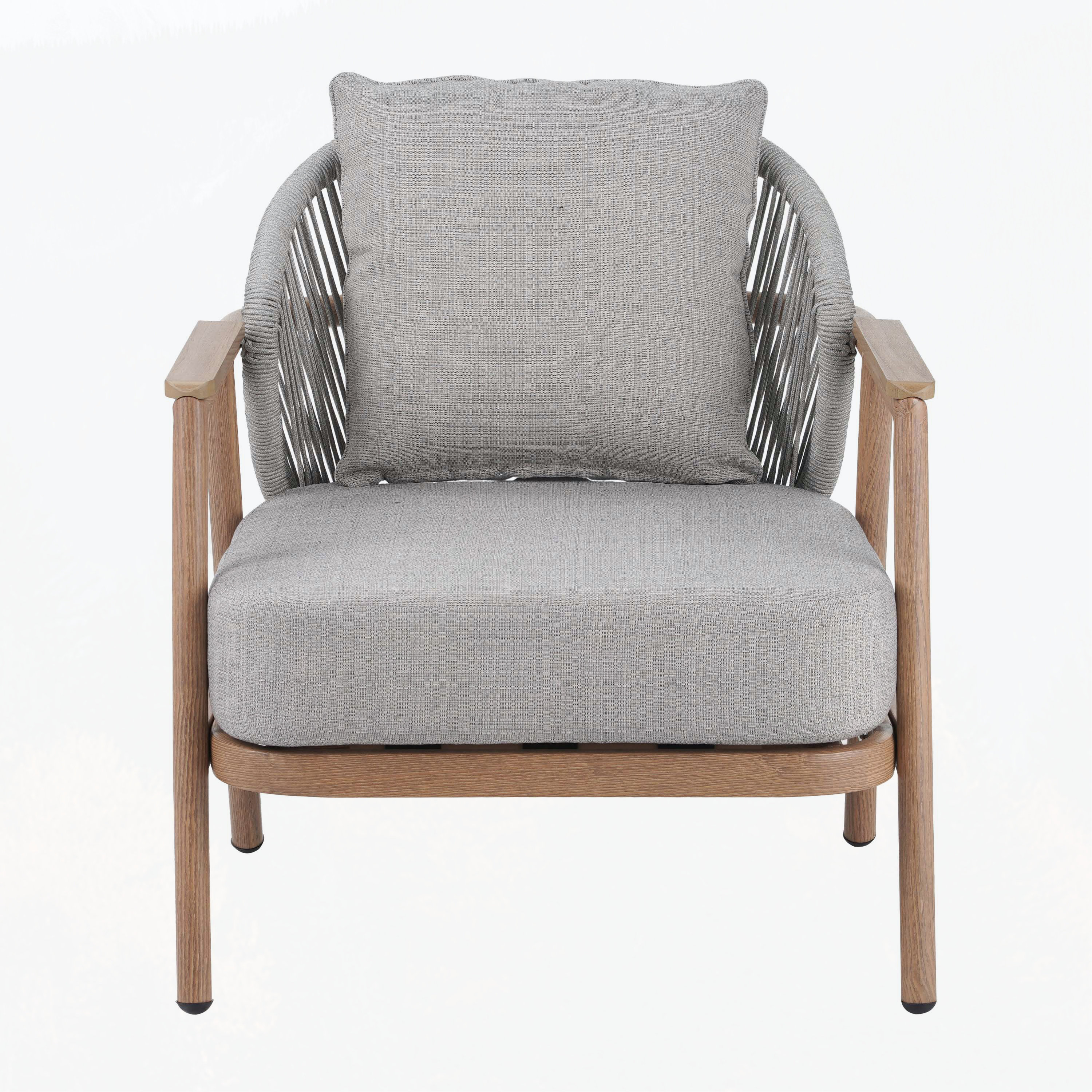 George Oliver Orla Outdoor Rope Club Chair, Teak Finished with Textured ...