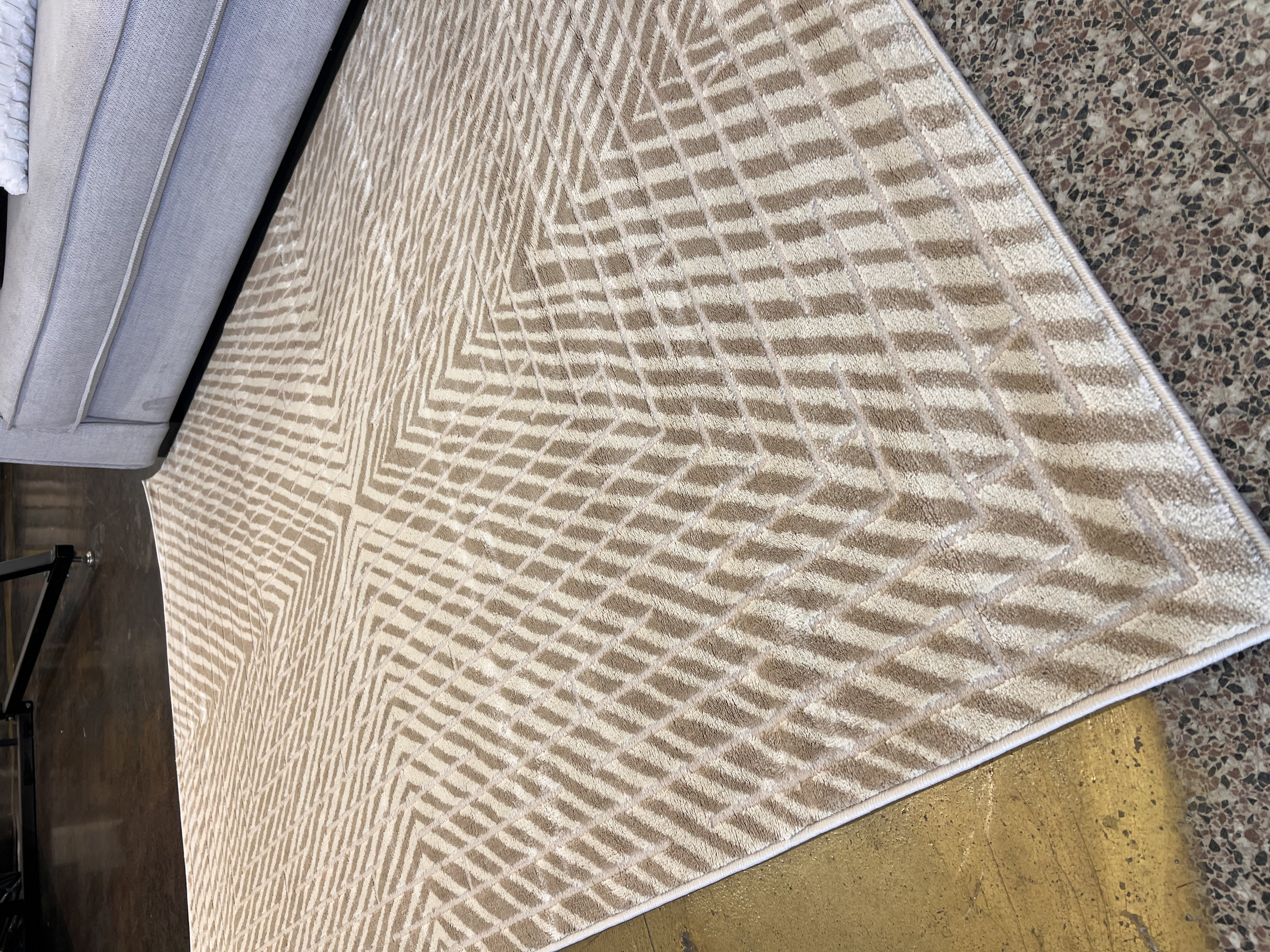 Foundry Select Mirage Geometrical Linear Rug In Sandy Beige With Warm ...