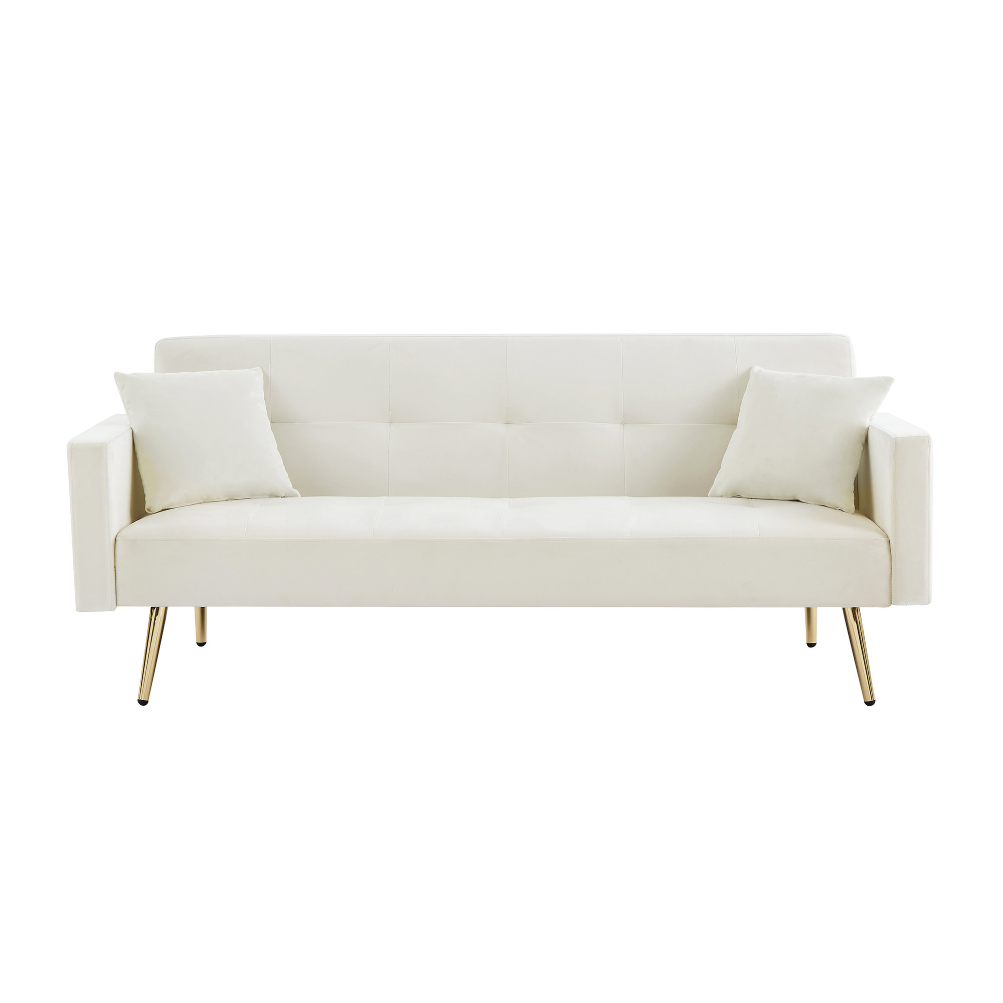 Mercer41 Cream White Velvet Convertible Folding Futon Sofa Bed | Wayfair