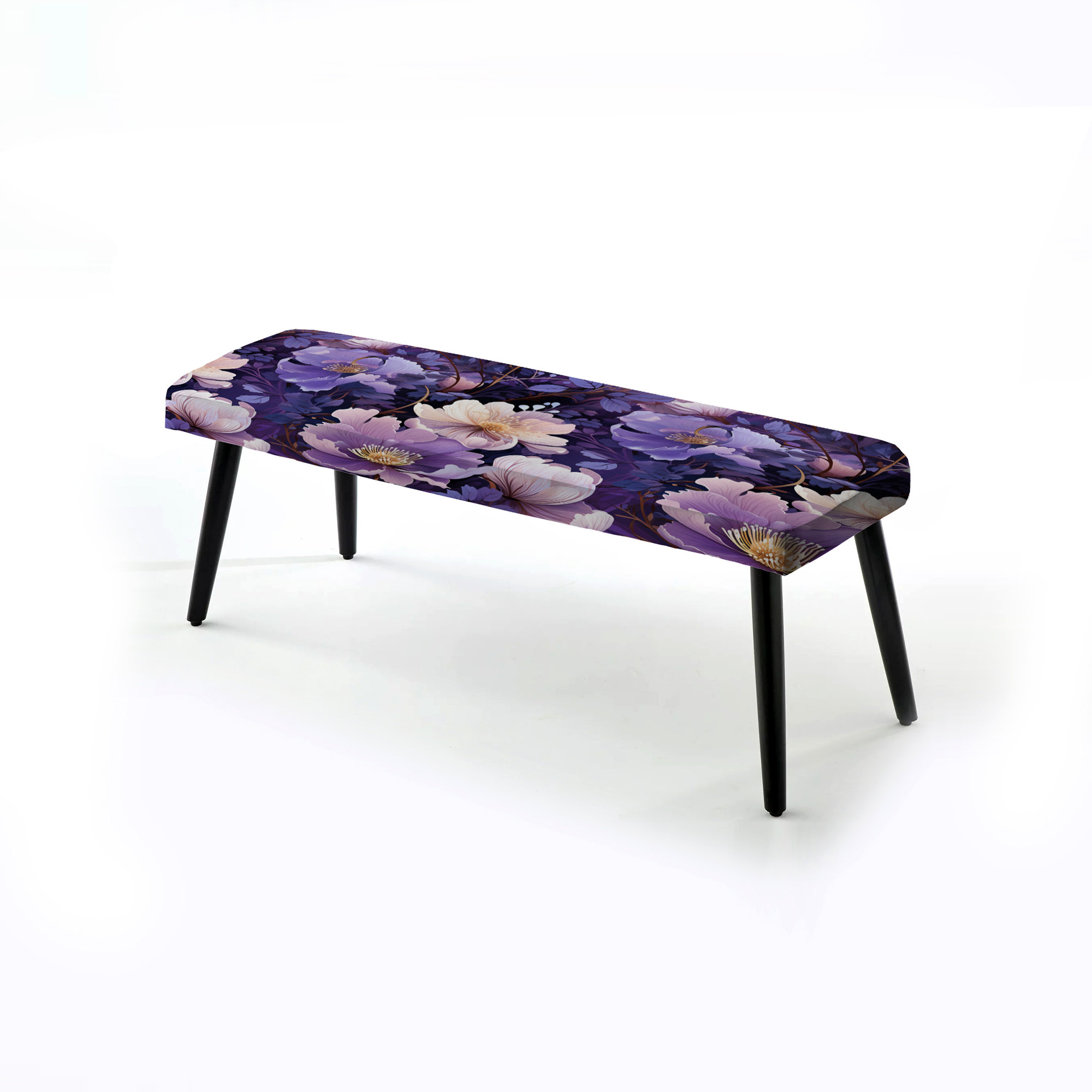 Design Art Wonderland Purple Flowers - Floral Upholstered Black Bench ...