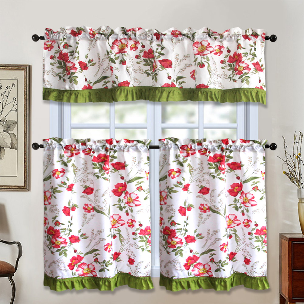 Rosalind Wheeler 3Pc Rod Pocket Ruffled Kitchen Curtains Kitchen ...