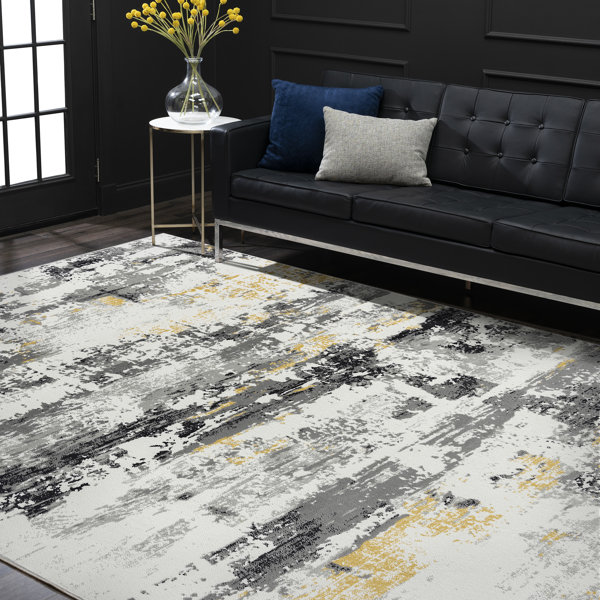 Mercury Row® Moises Abstract Yellow Gray Black Area Rug & Reviews | Wayfair