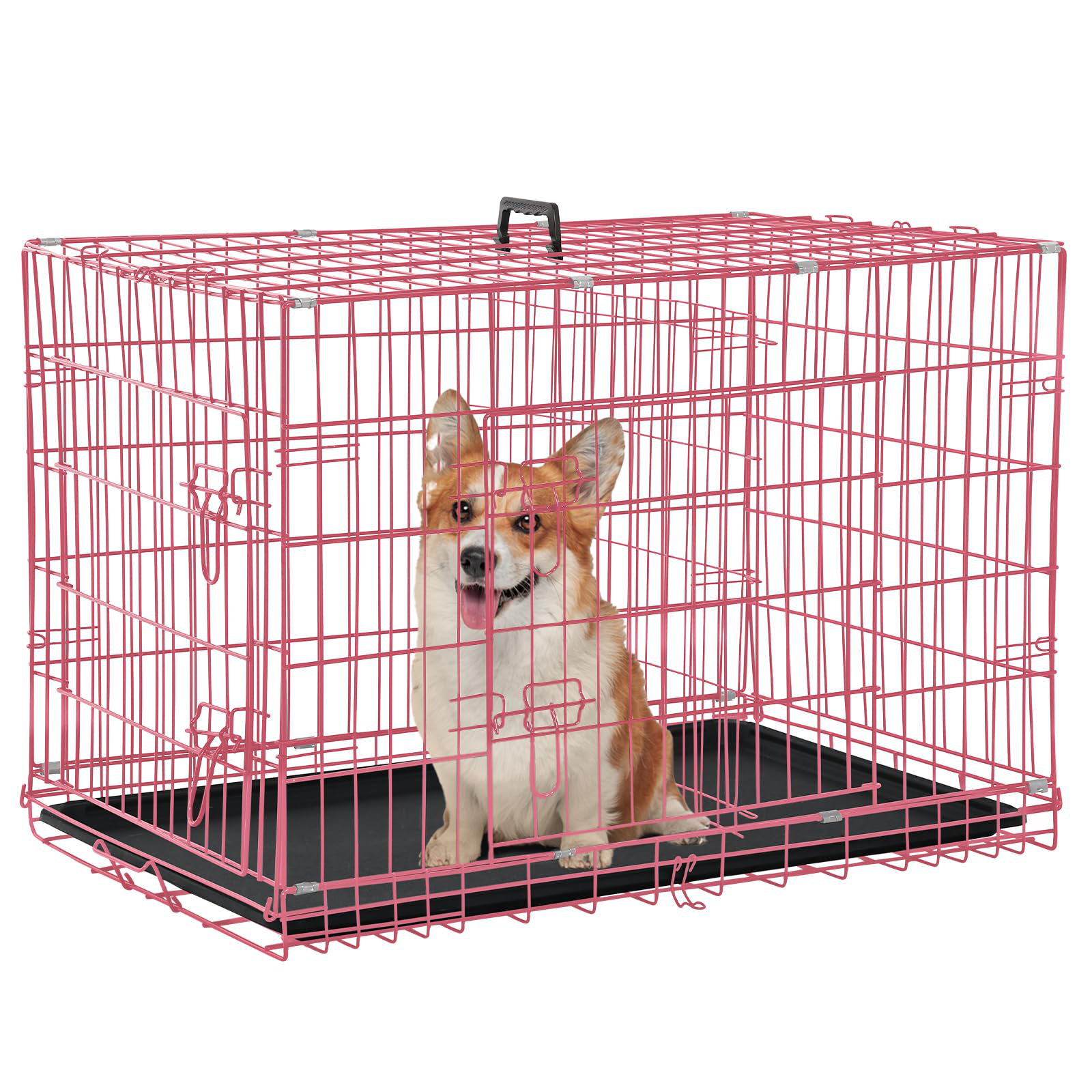 Ebern Designs Folding Dog Crate 36" Metal Portable Outdoor Double Door ...