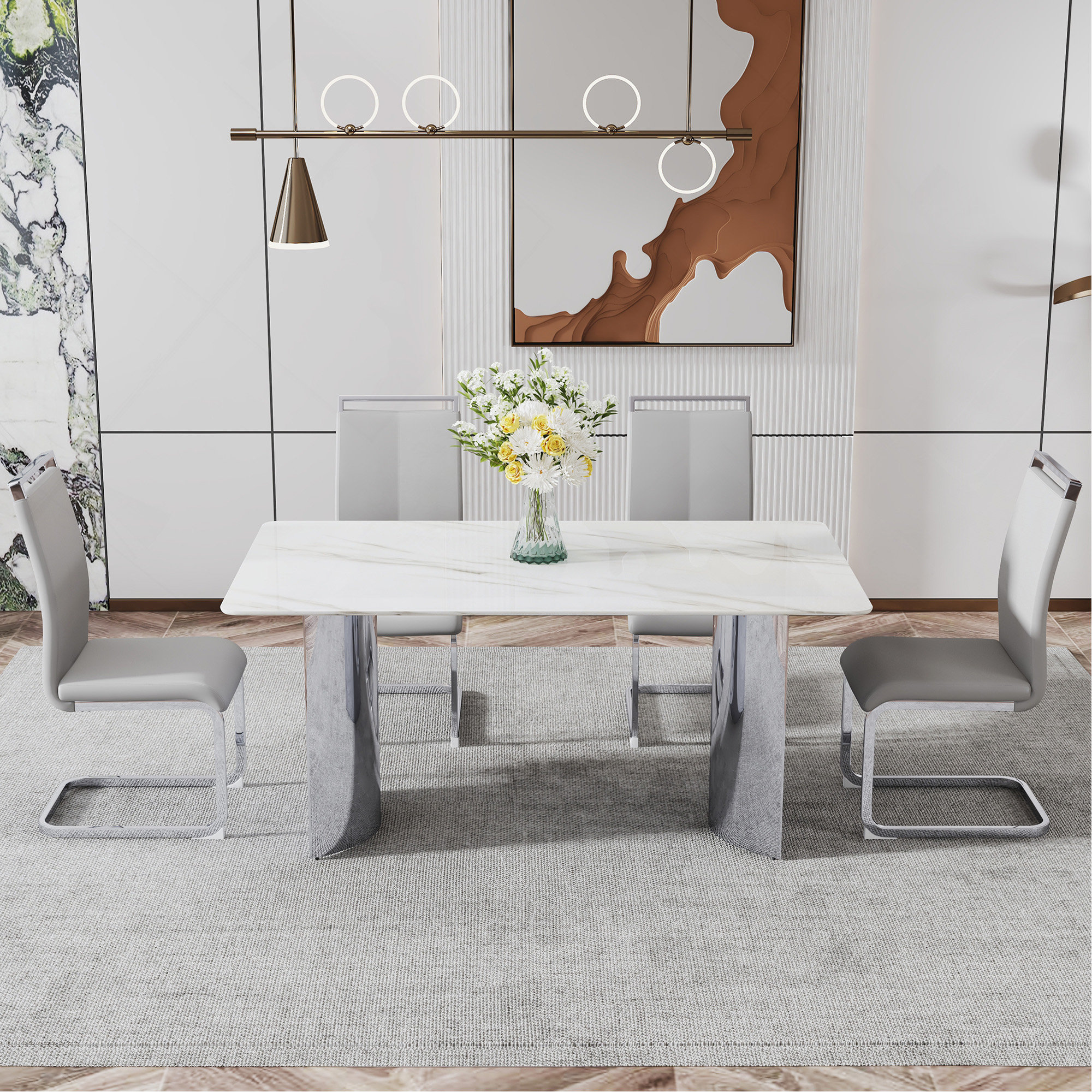 Ivy Bronx Modern Minimalist Dining Table. Imitation Marble Glass ...