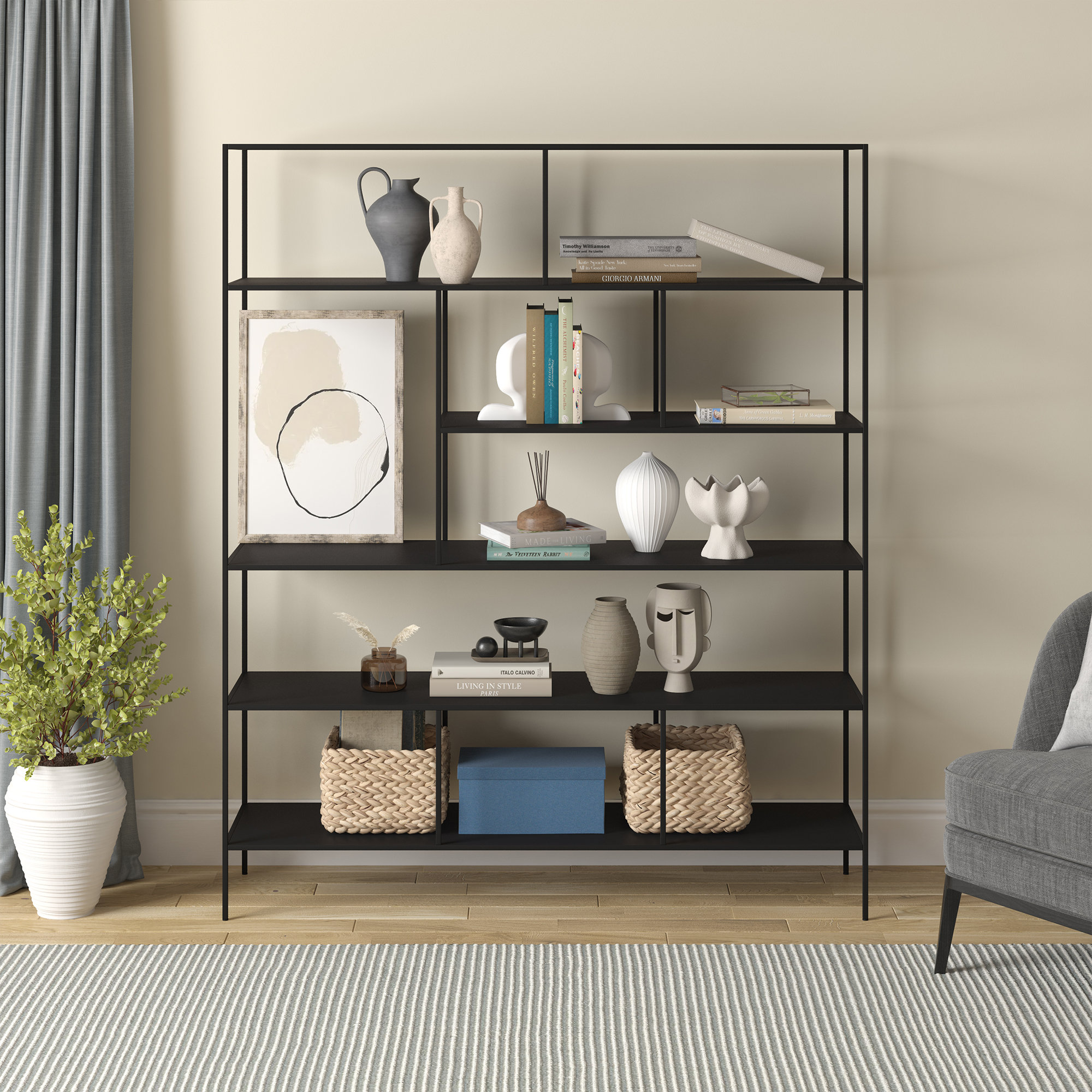 Latitude Run® Mayores 72" Tall Rectangular Bookcase in Blackened Bronze ...