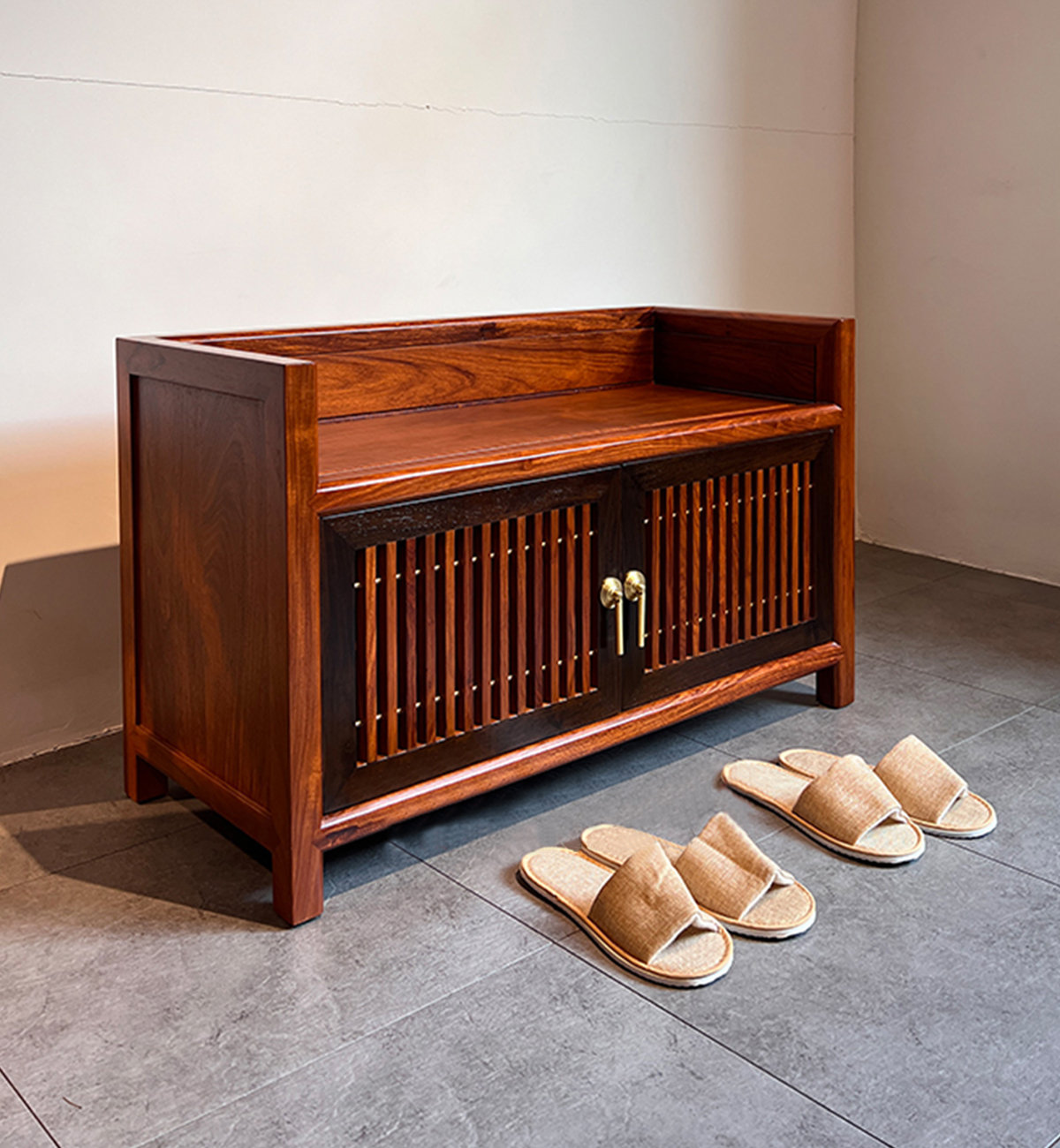 Red Barrel Studio Solid Wood With Doors Double-Layered Shoe Bench ...