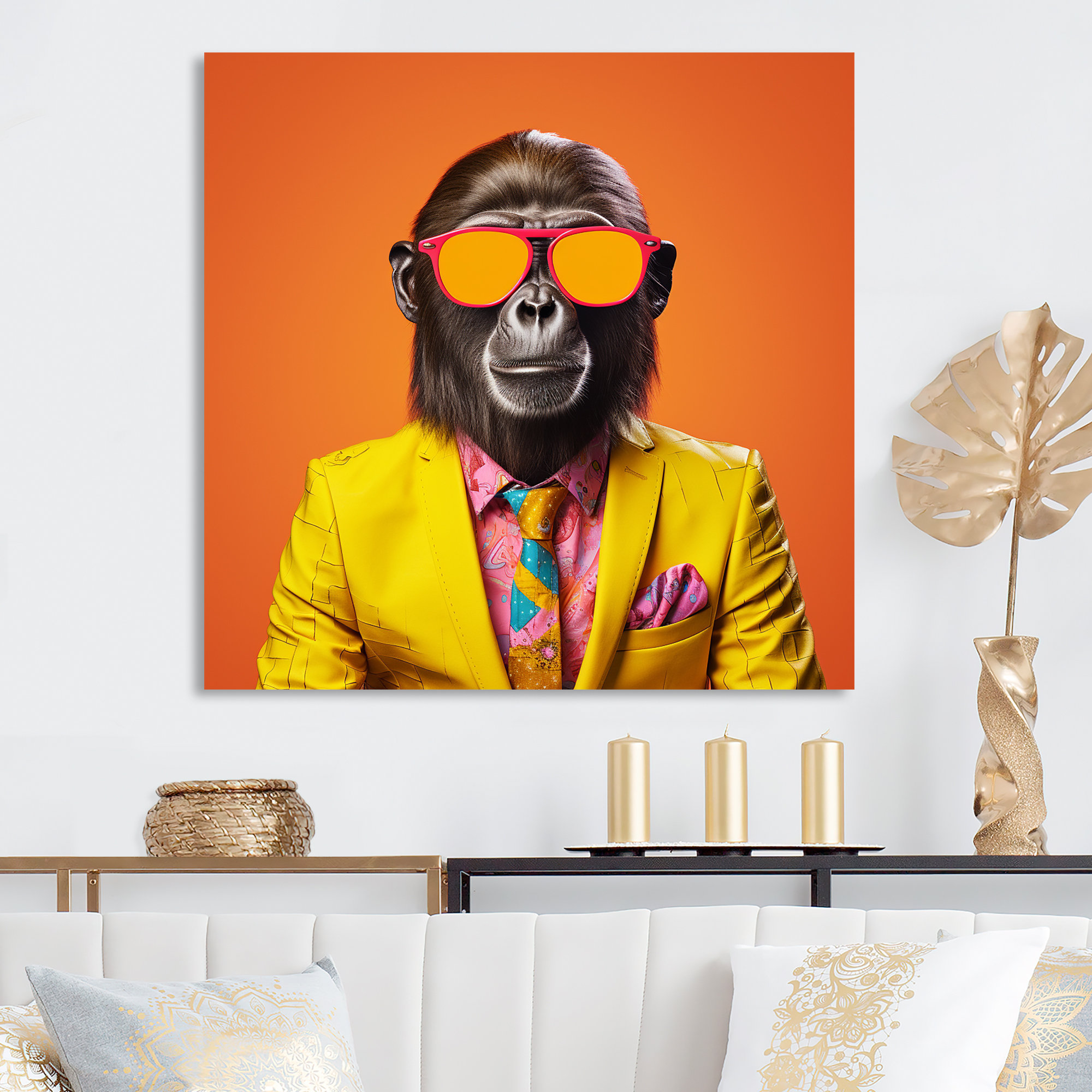 Trinx Yellow And Orange Suited Up Monkey - Monkey Animal Wall Decor ...