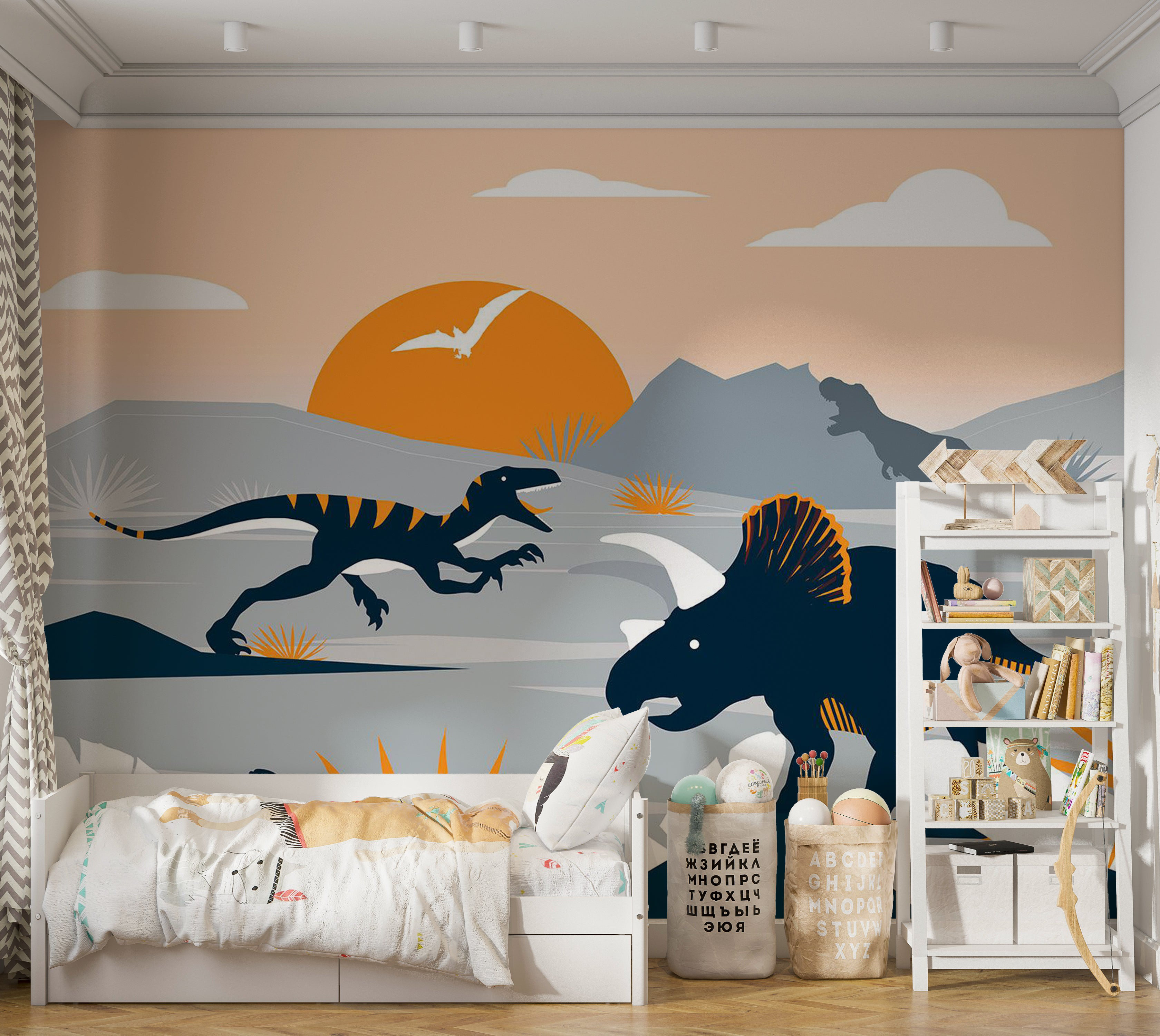 Zoomie Kids Kids Wallpaper Wall Mural - Abstract Dinosaurs Landscape ...