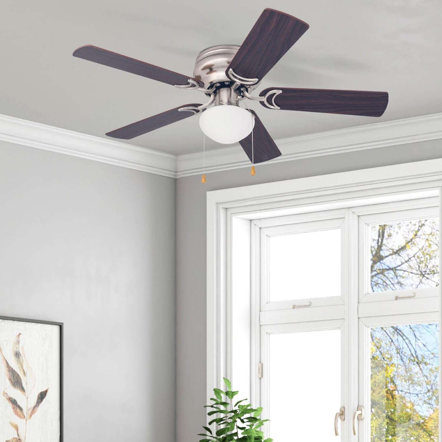 Lark Manor Traditional 42 Inch Ceiling Fan With Light, LED Flush Mount ...