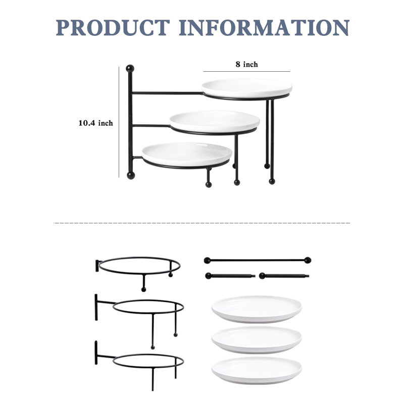 MASMIO Black Metal Stand For Entertaining, 3 Tier Dessert Stand | Wayfair