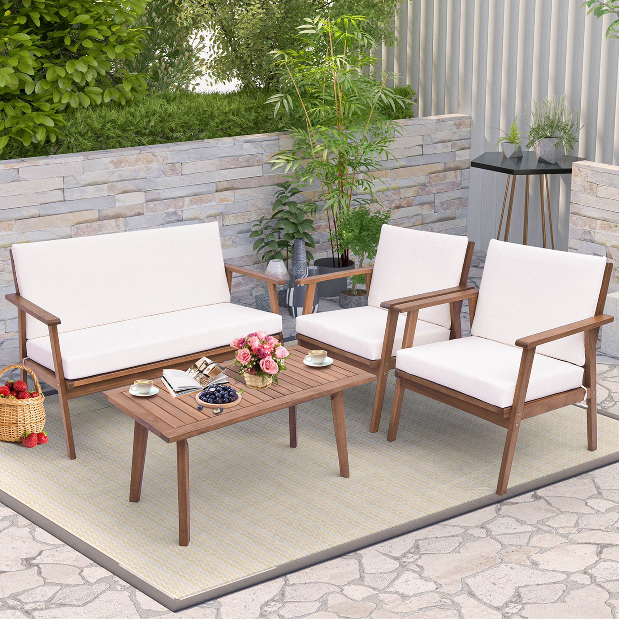 George Oliver Kahlyn 4 Piece Complete Patio Set with Cushions - Wayfair ...