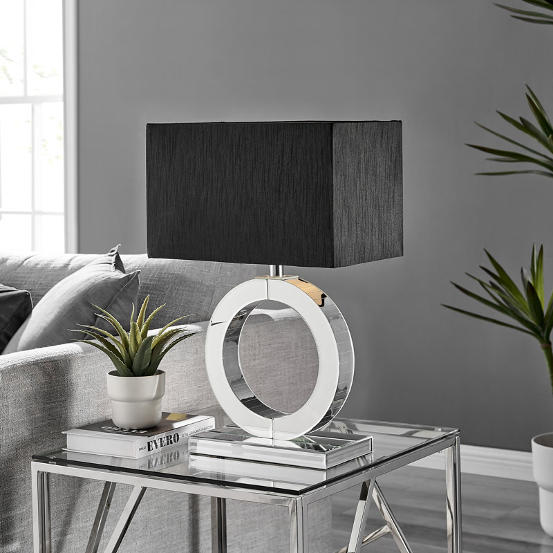 Ivy Bronx Cloe Mirror & Fabric Shade Halo Table Lamp Light (Bulb ...