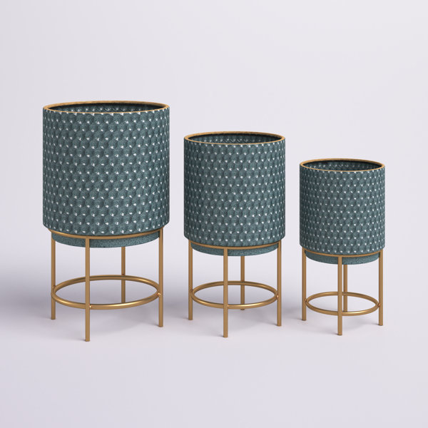 Etta Avenue™ Luca Round Metal Modern Indoor Pot Planter Set & Reviews ...