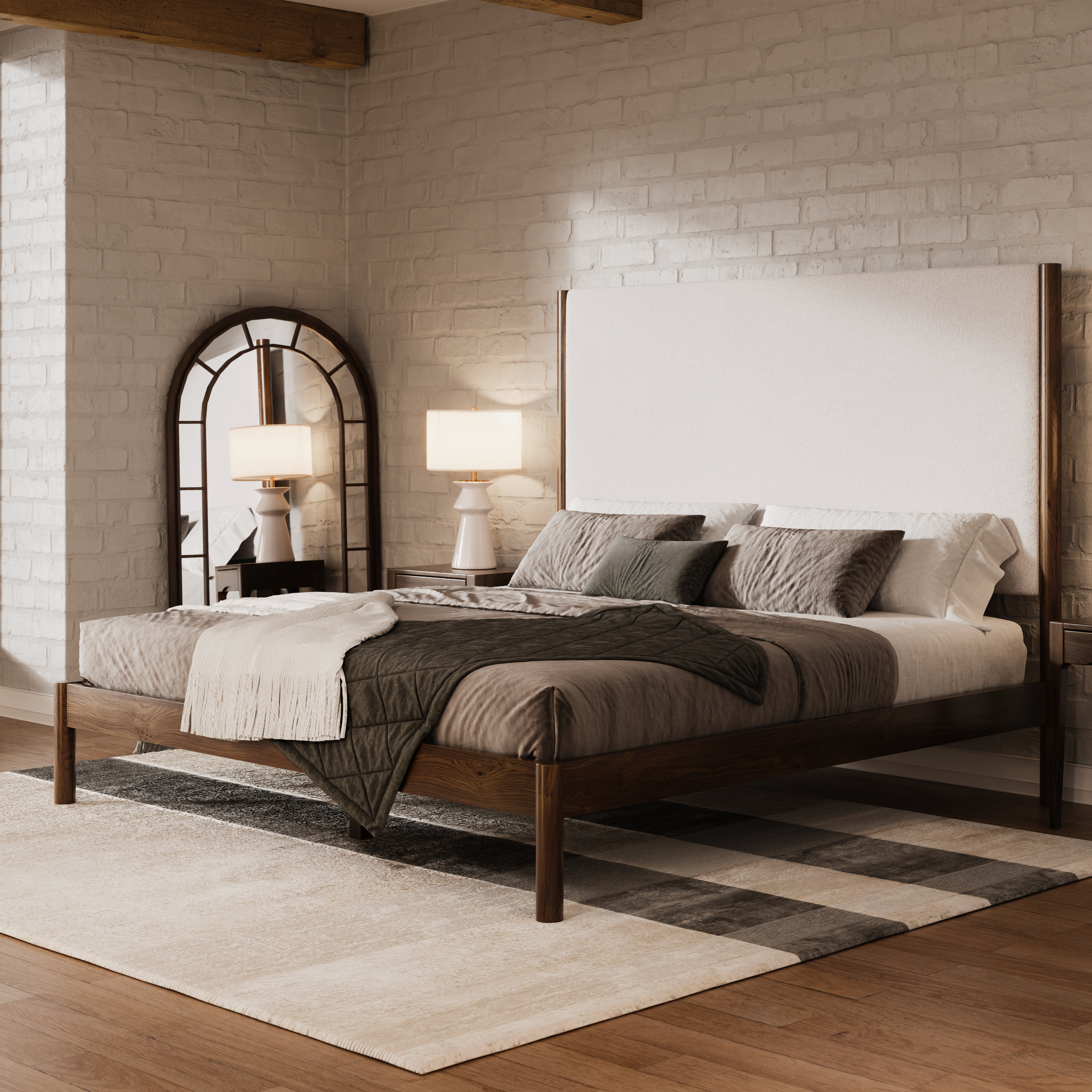 AllModern Ardin Tall Boucle Headboard Solid Wood Bed - Wayfair Canada
