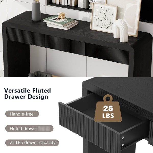 Latitude Run® Apricot Fluted Drawer Hallway Table, Solid Wood Veneer On ...