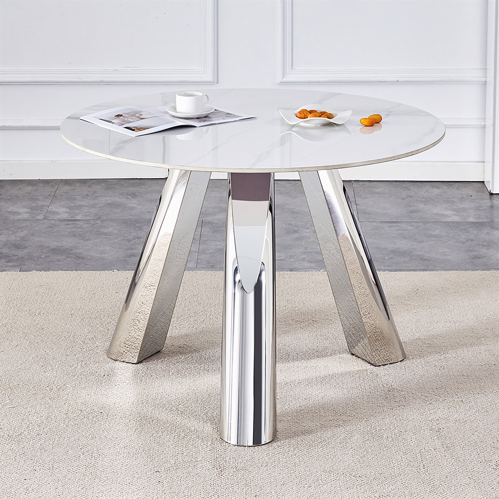 Mercer41 42-Inch Round Table Three-Legged Table With Stainless Steel Legs | Wayfair