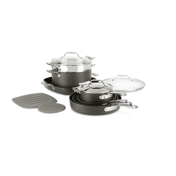 All-Clad Essentials 10 Piece Hard-Anodized Aluminum Non Stick Cookware ...