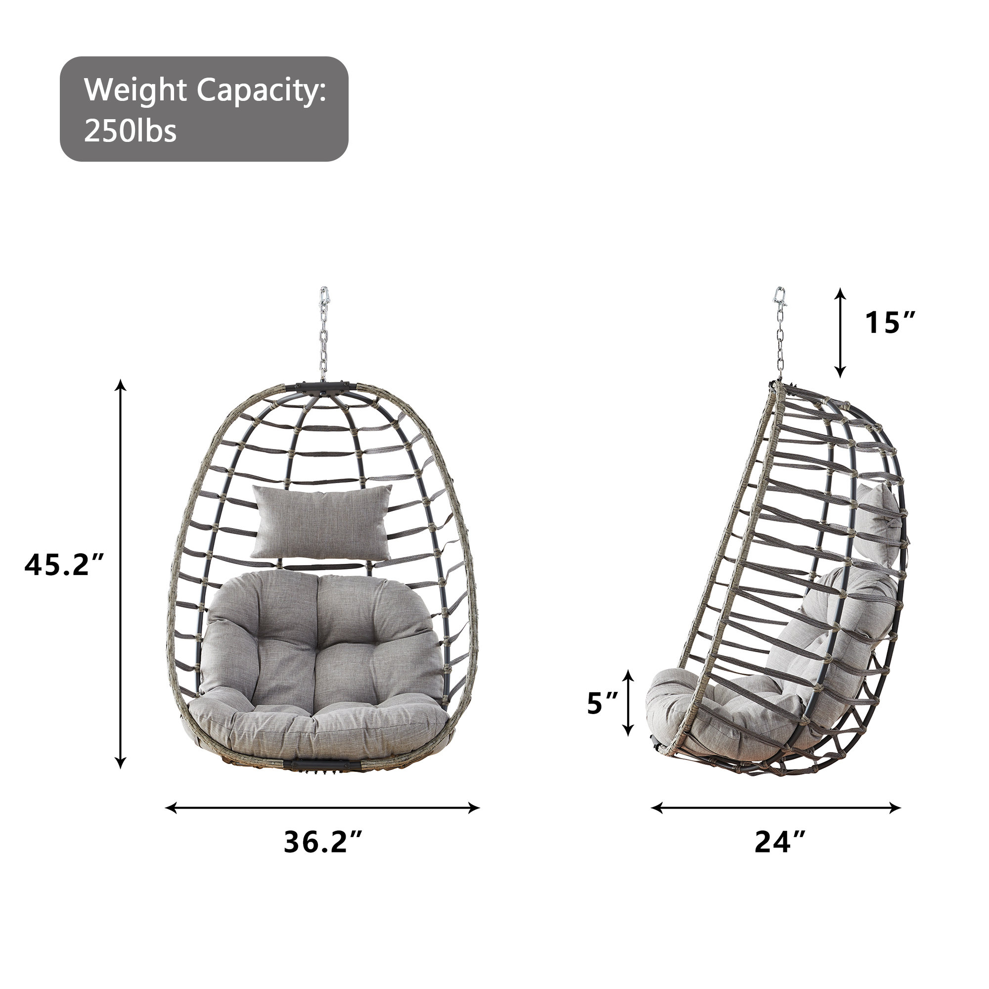 Dakota Fields Baja Wicker Swing Chair With Waterproof And Uv Resistant ...