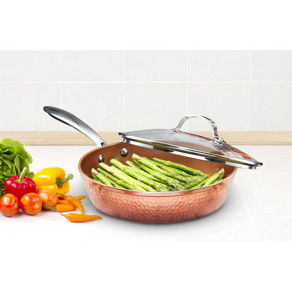 Gotham Steel Hammered Copper 10'' Nonstick Frying Pan with Lid, Stay ...