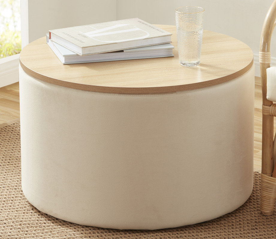 Ebern Designs Large Round Storage Ottoman Coffee Table Ottoman With ...