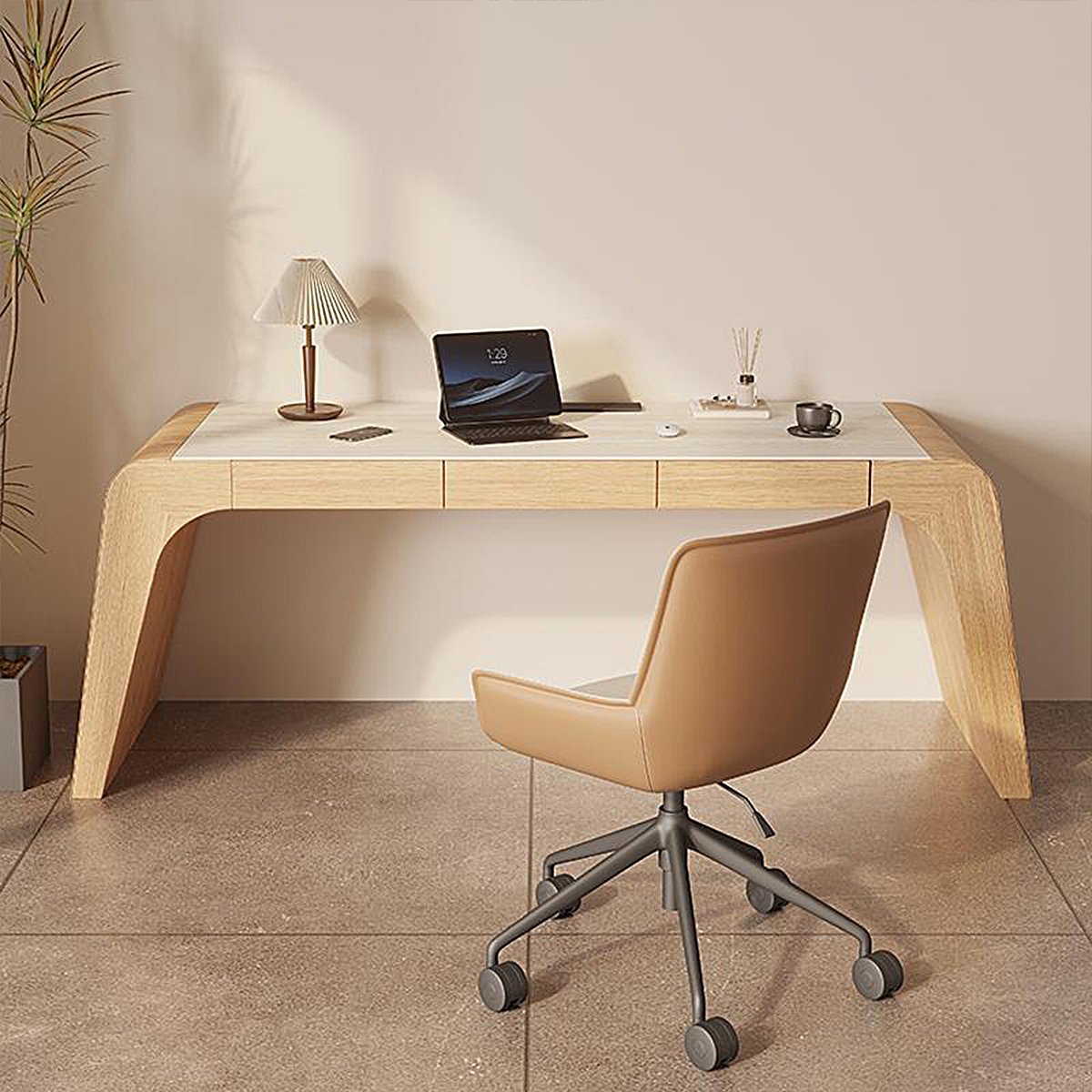 Isla Hopping Modern minimalist natural wood grain stone-burning office ...