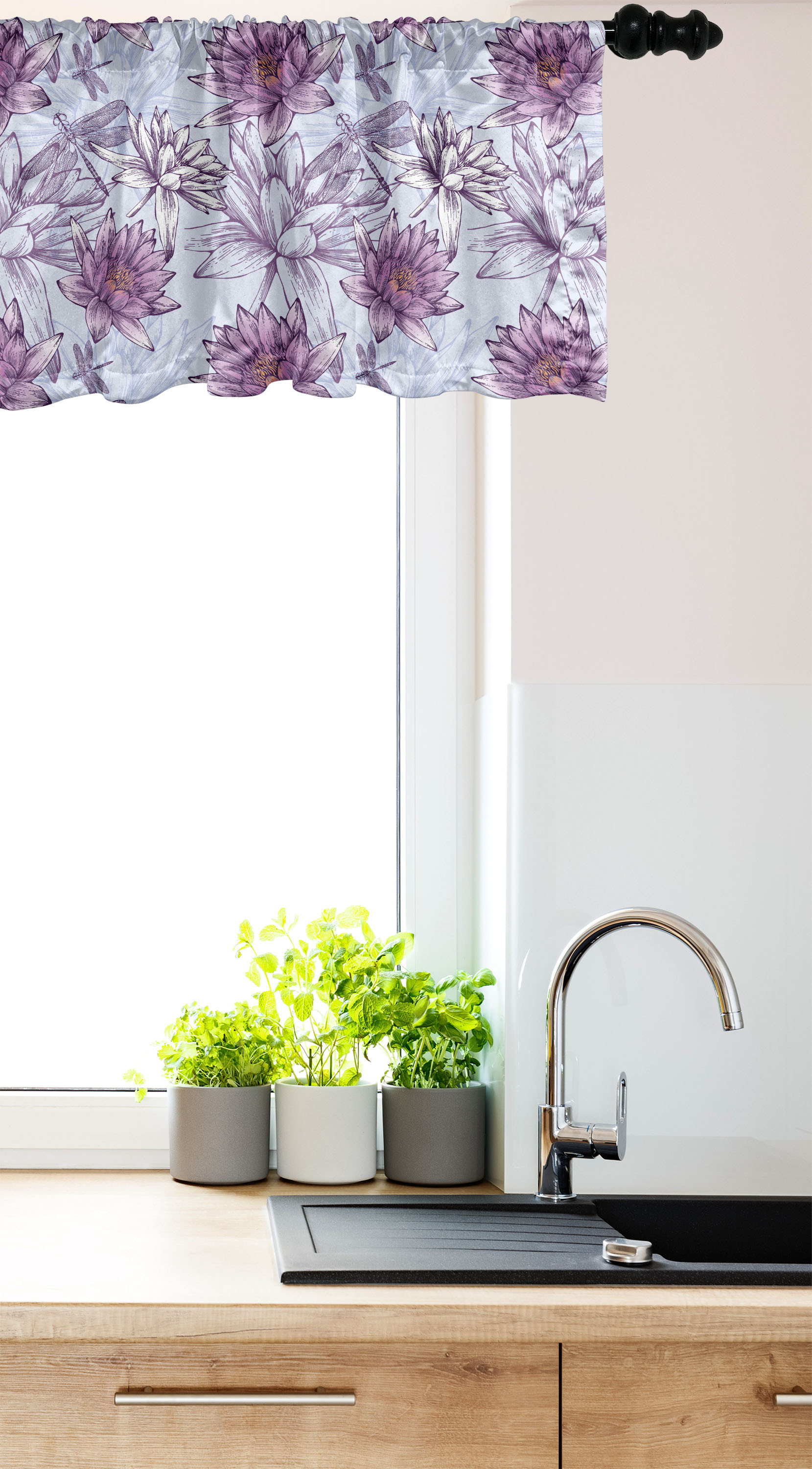 Ambesonne Nature Valance Pack of 2 Water Lilies and Drogonflies Pale ...