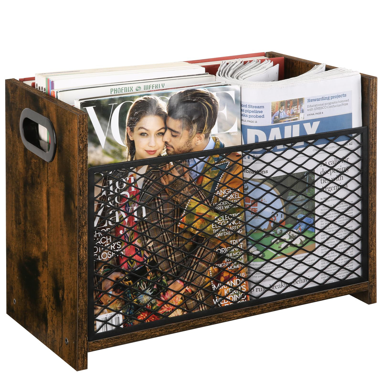 17 Stories Magazine Holder Rack for Desktop - Farmhouse Storage Basket ...