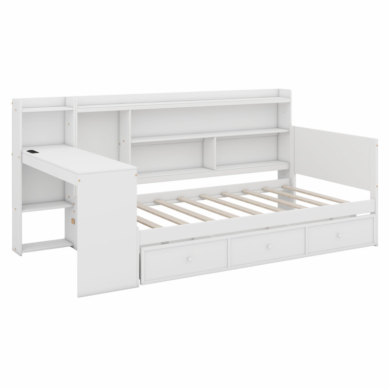 Red Barrel Studio® Wooden Daybed With Drawers, USB Ports And Desk | Wayfair
