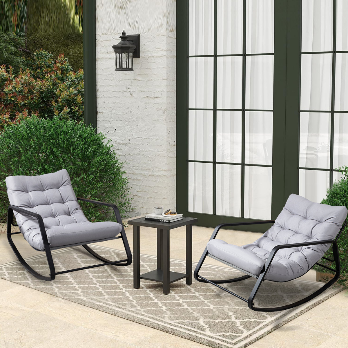 Ebern Designs Metal Frame Outdoor Rocking Chair | Wayfair