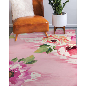 Red Barrel Studio® Machine Woven Performance Pink/Green Rug | Wayfair