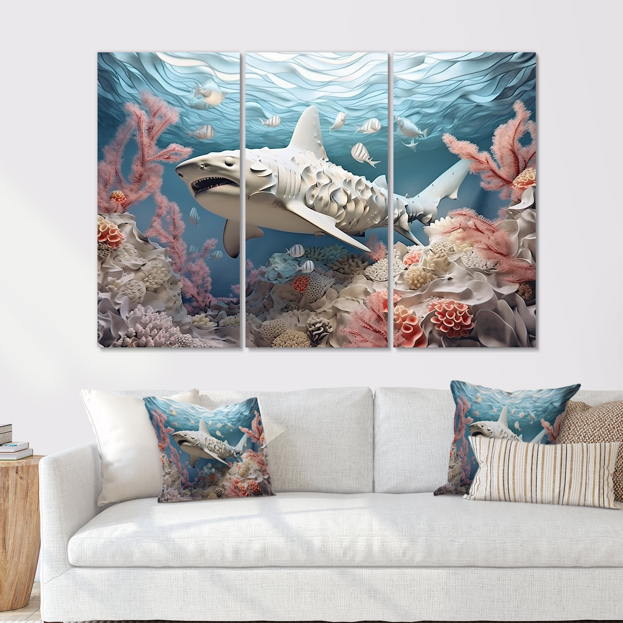 Dovecove Coral And Sharks Collage Symetry - Coastal Coral Under Water ...