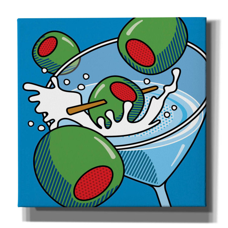 Zoomie Kids " Martini With Olives On Blue " by Ron Magnes on Canvas ...