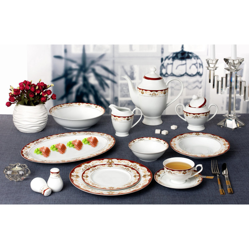Lorren Home Trends La Luna Bone China 57 Piece Dinnerware Set, Service ...