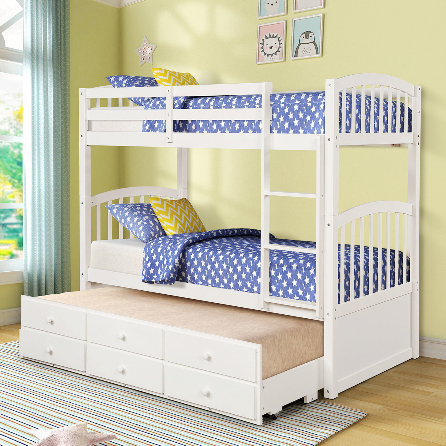 Harriet Bee Twin Bunk Bed With Ladder, Safety Rail, Twin Trundle Bed ...