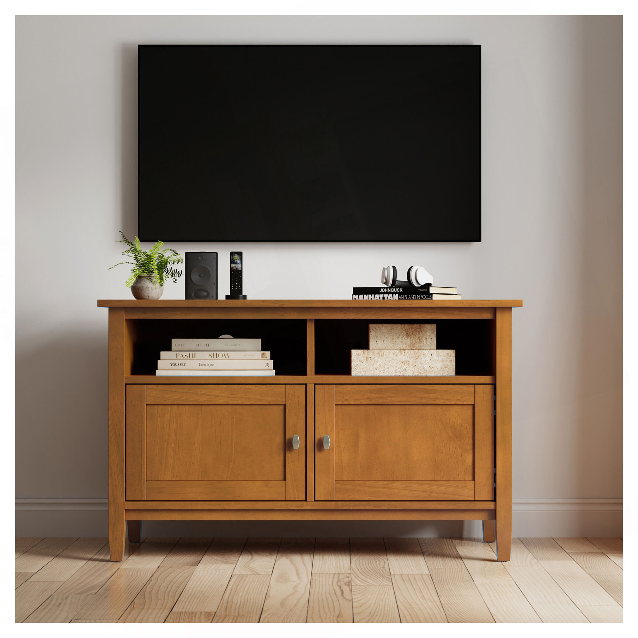 Darby Home Co Handcrafted Solid Wood TV Media Stand with Light Golden ...