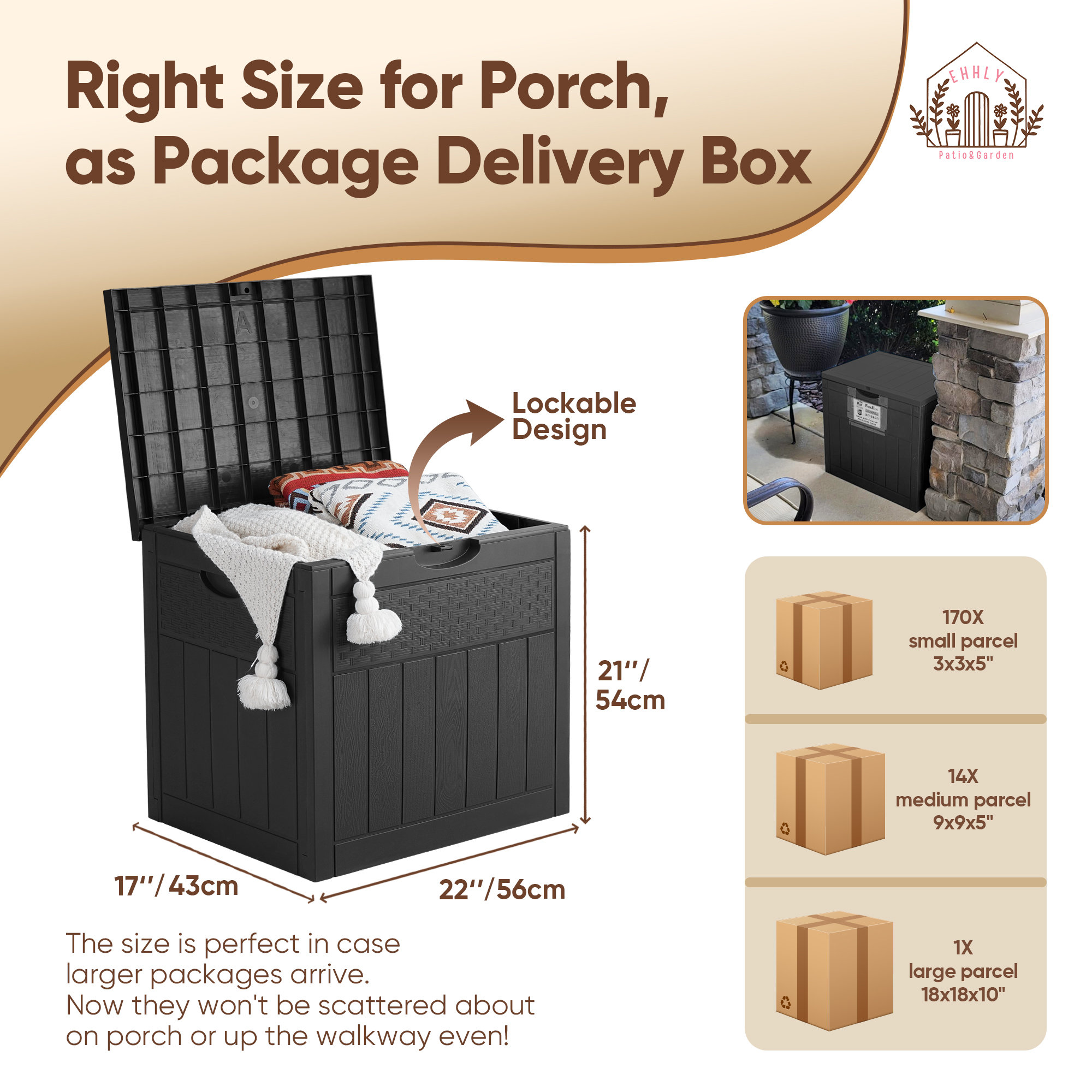 EHHLY 33 Gallon Deck Box, Small Outdoor Storage Box Waterproof ...