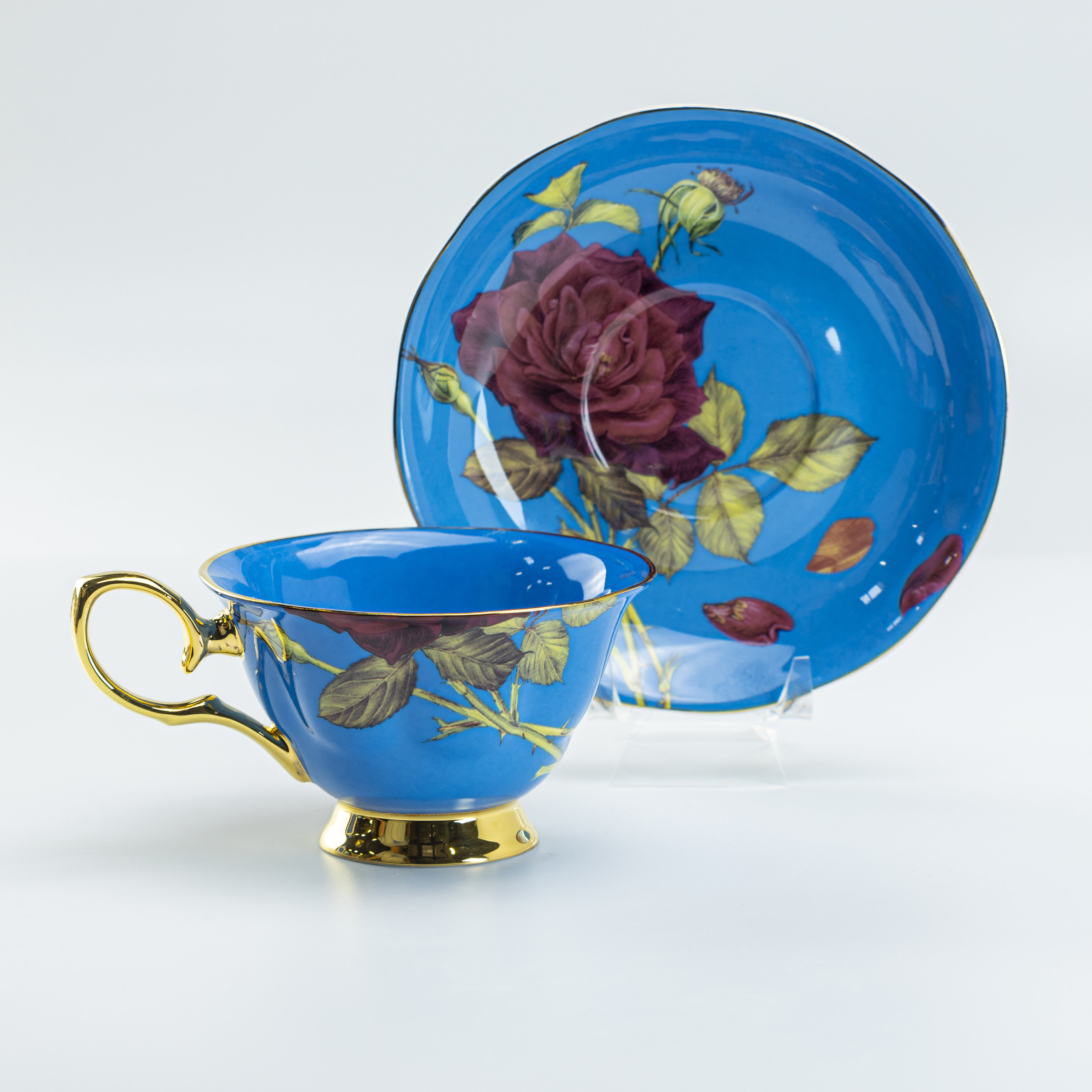 Grace's Tea Ware Gold Black Stem Rose Bone China Teacup & Saucer ...