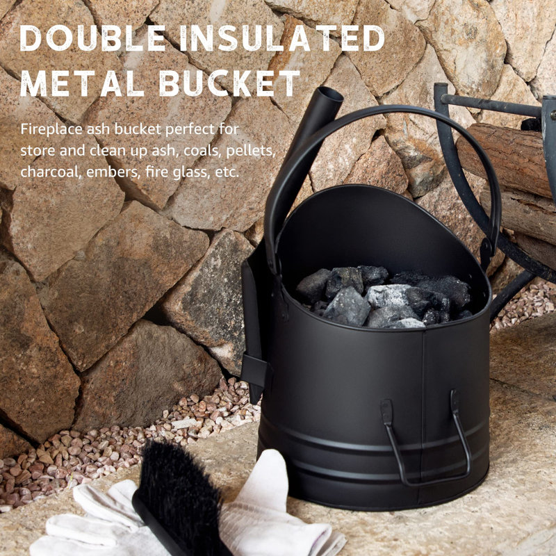 Winston Porter All-In-One Fireplace Cleaning Set: Ash Bucket, Shovel ...