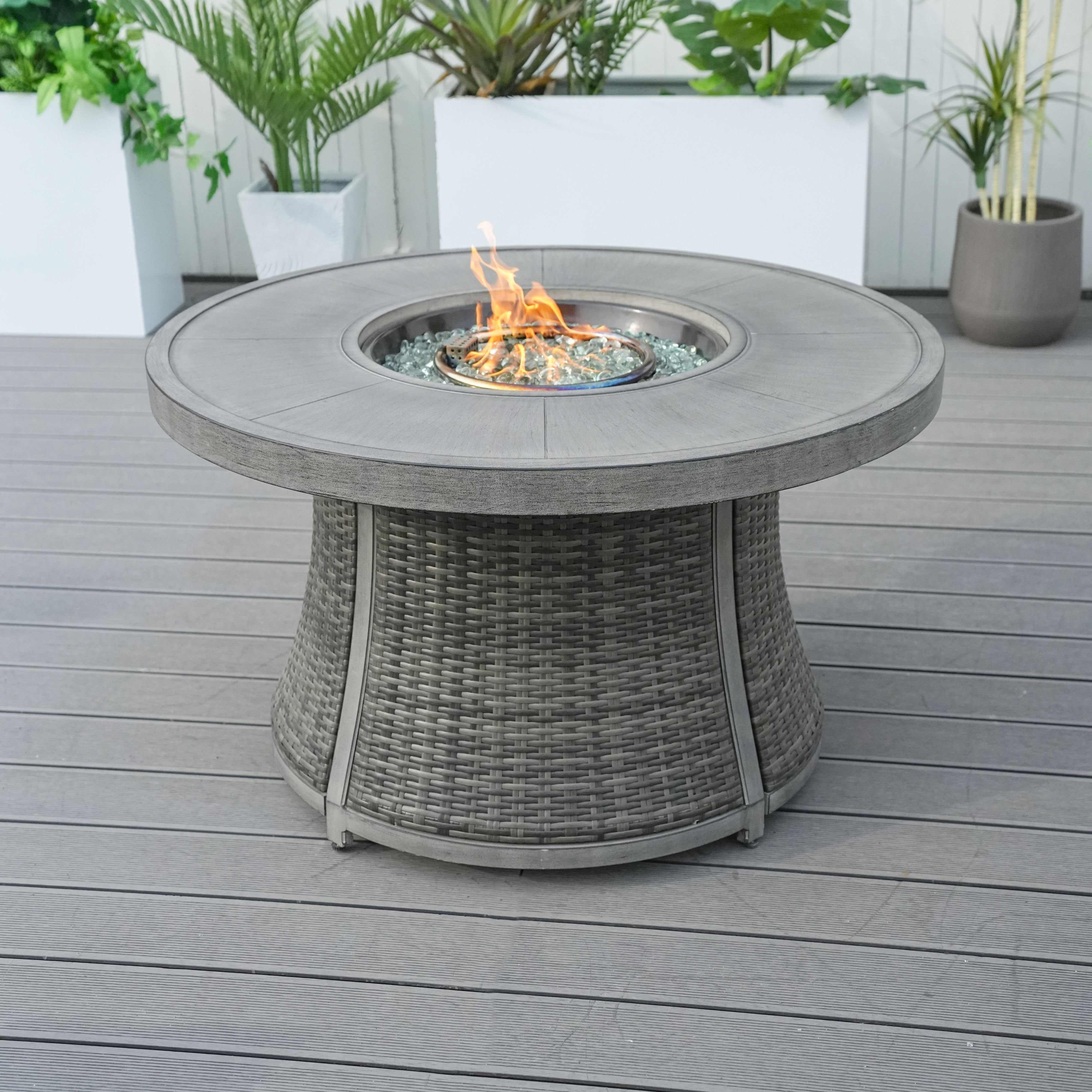 Lark Manor Areefa Round Propane Smokeless Fire Pit Table with Hidden ...