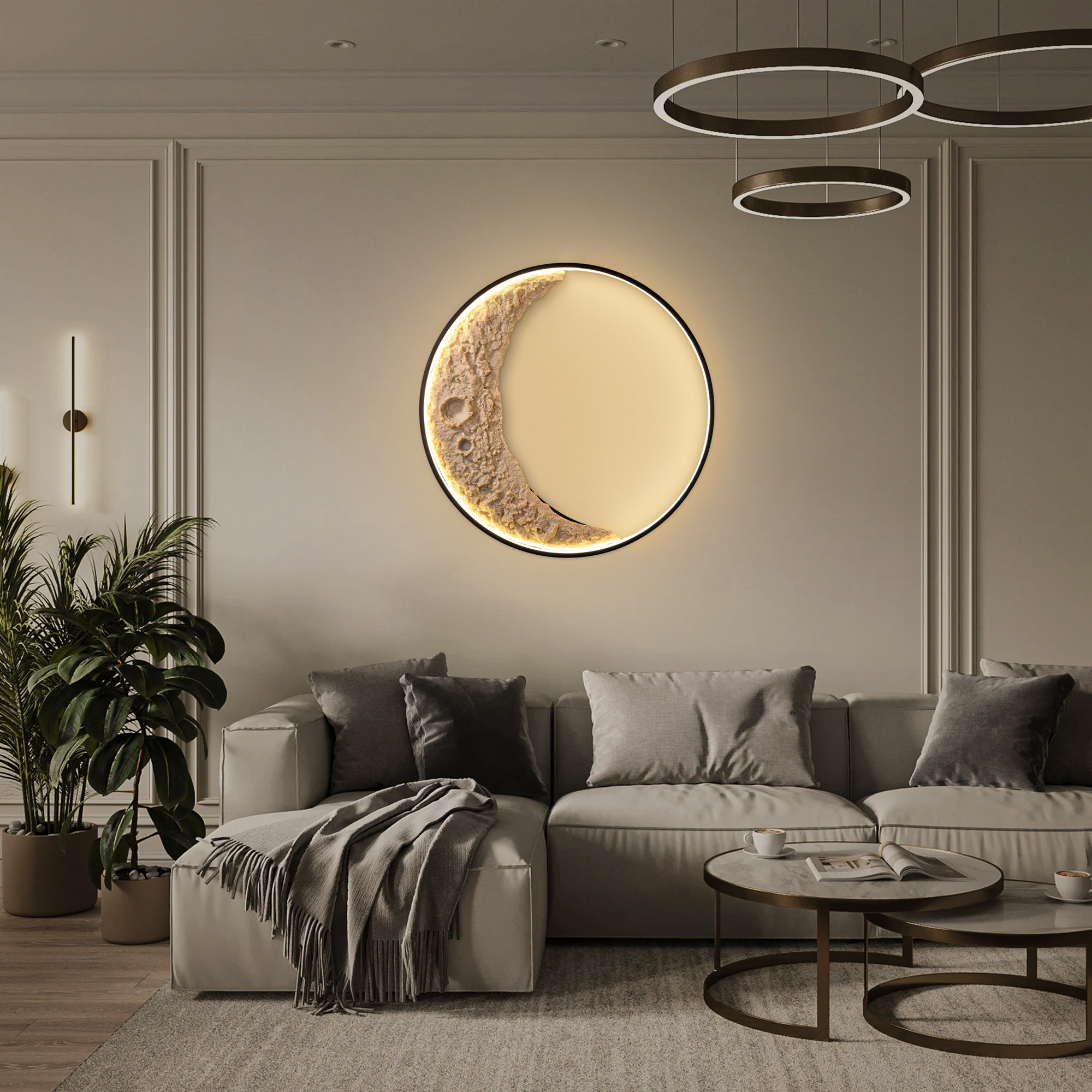 Orren Ellis Bayton Resin Dimmable LED Moon Flush Mount Wall Sconce Wall ...