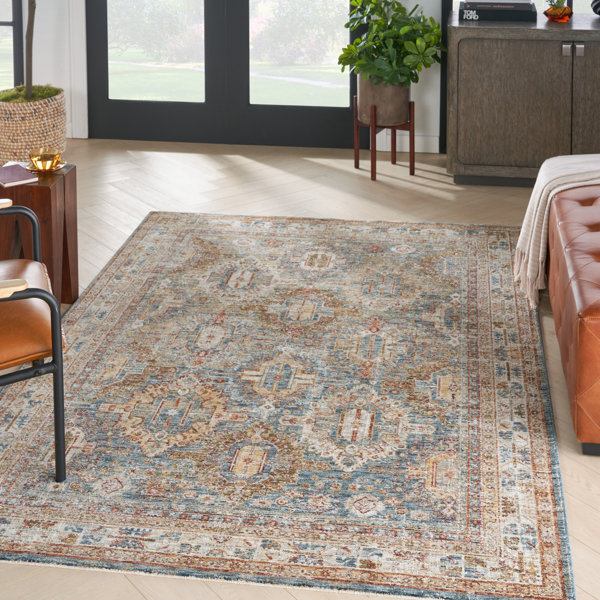 Bungalow Rose Sahar Bordered Blue Area Rug & Reviews | Wayfair