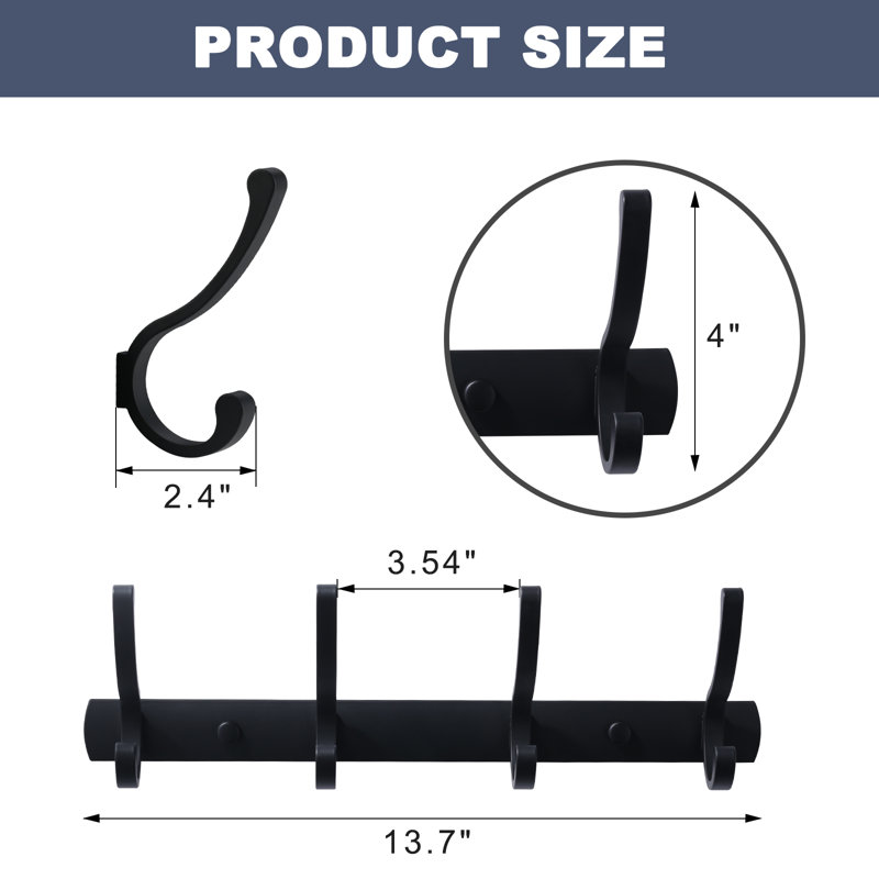 Rebrilliant Heimbert Aluminum Wall 4 - Hook Wall Mounted Coat Rack ...
