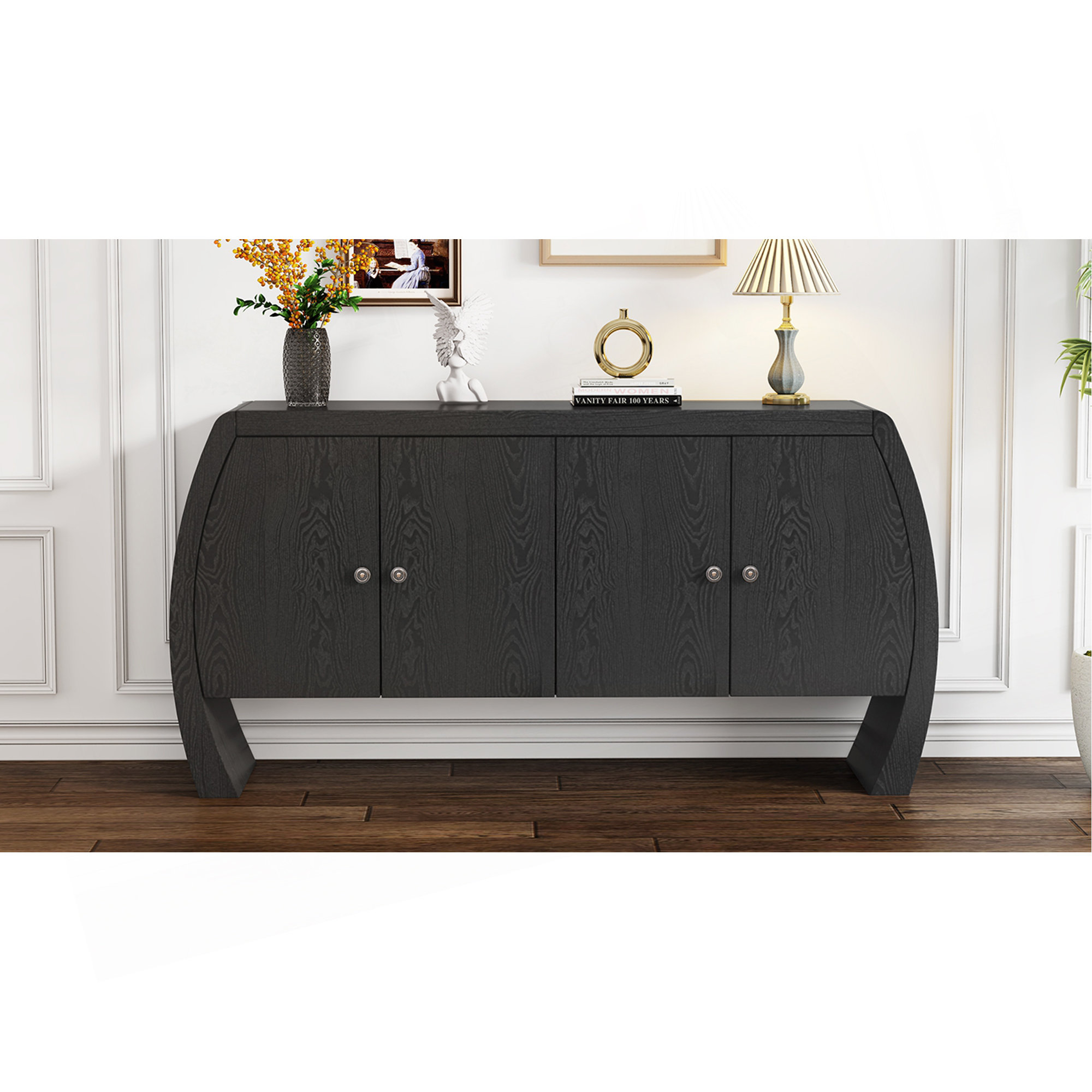 Red Barrel Studio® Four-Door Ash Veneer Storage Cabinet With Curved ...