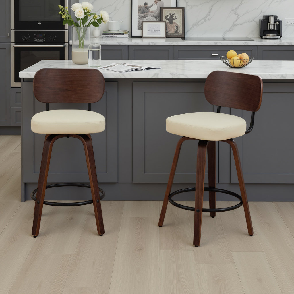 Corrigan Studio PU Leather Swivel Bar Stools Set of 2, Mid-Century ...